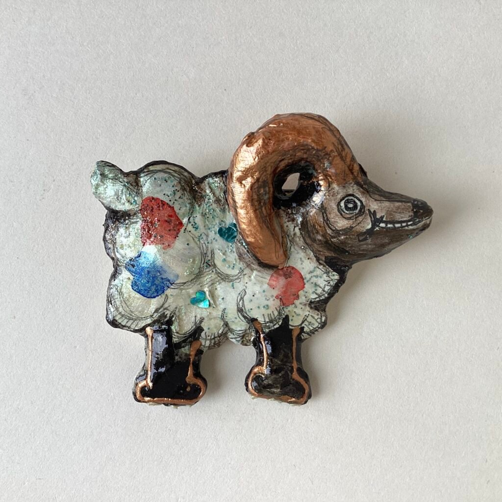 Papier-Mâché Ram Brooch - Old Chapel Gallery